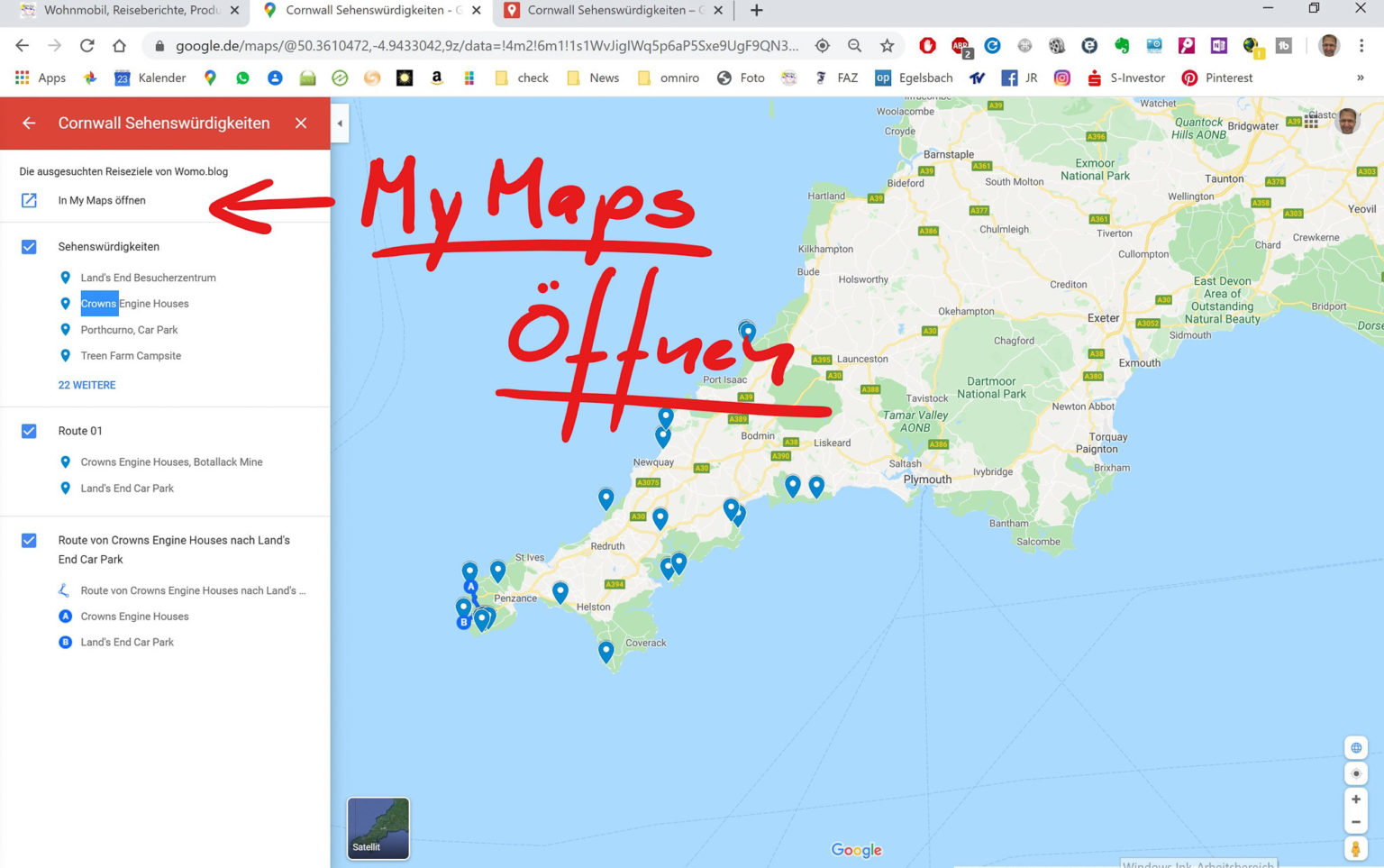 Einfacher geht das aber mit Google My Maps.